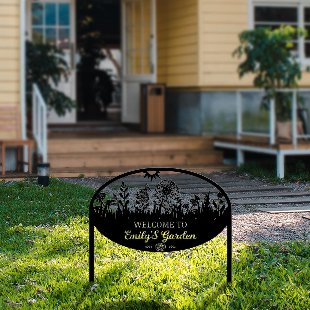 Custom Metal Garden Sign Metal Welcome Stake Sign Personalized Metal ...