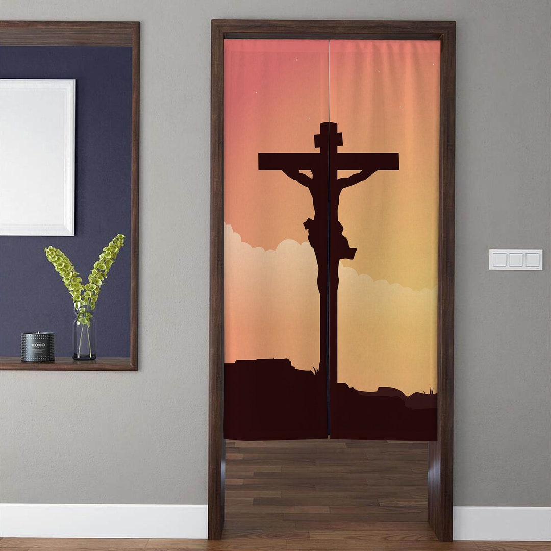 Japanese-style Art Noren Door Curtains, Vintage Jesus Cross Pattern ...