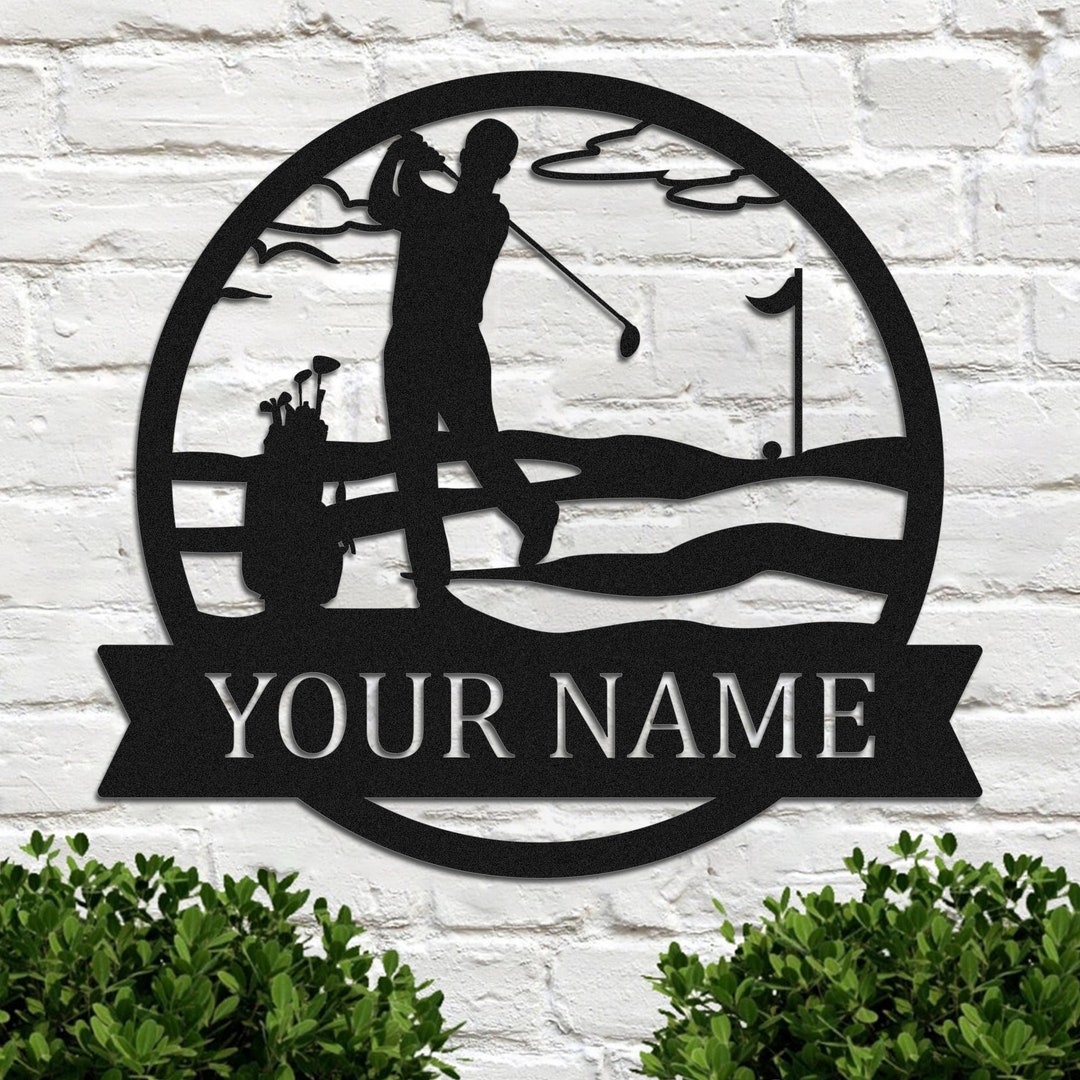 Personalized Metal Golf Name Sign, Custom Golfer Metal Wall Art ...