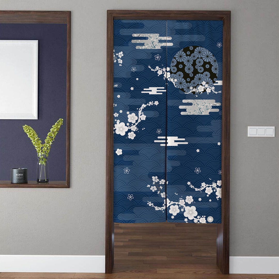 Japanese-style Plum Bossom Noren Door Curtains, Abstract Geometric ...