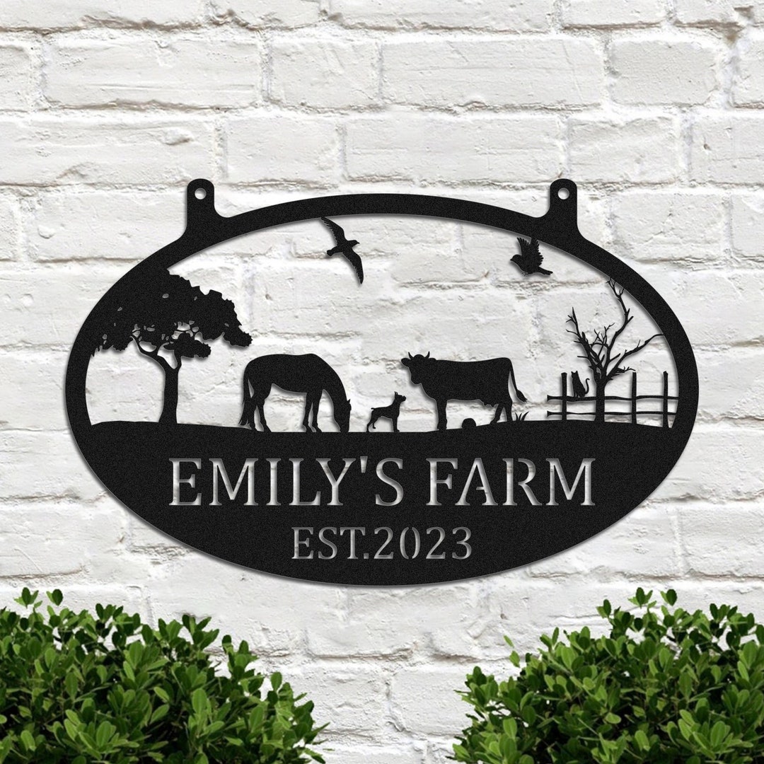 Custom Family Name Farm Metal Sign, Personalized Farmhouse Name Date ...