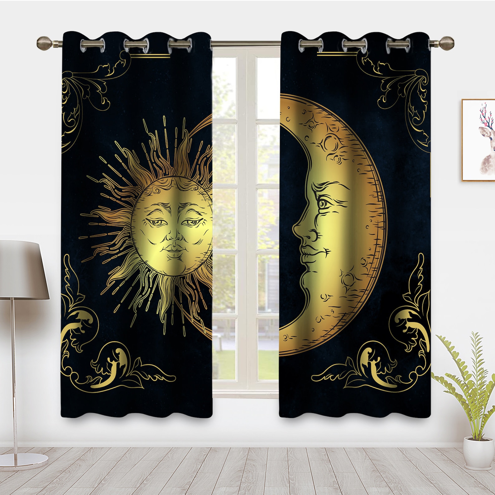 Sun and Moon Window Curtain Aesthetic Sun Moon Curtain Black Dark ...