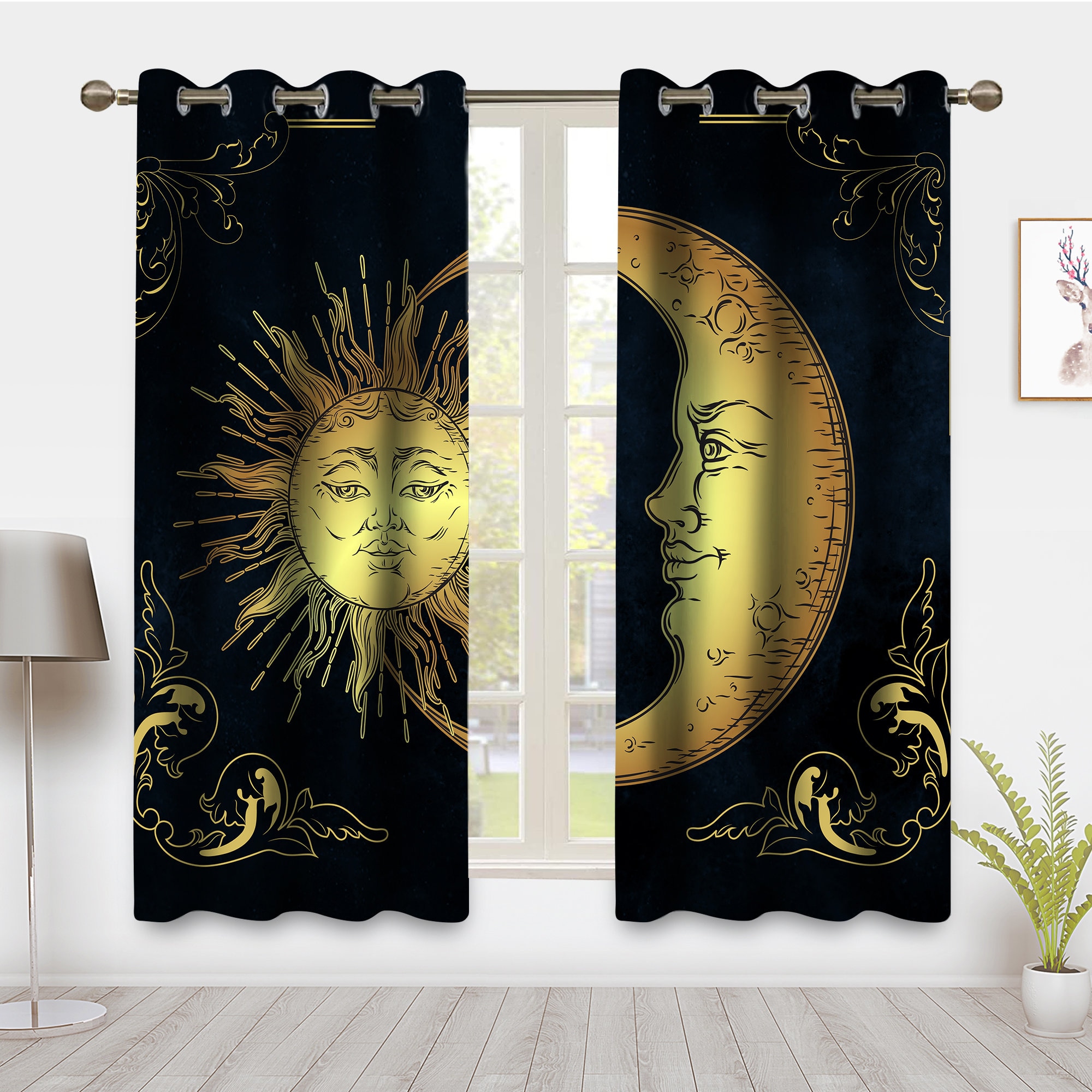 Sun and Moon Window Curtain Aesthetic Sun Moon Curtain Black Dark ...