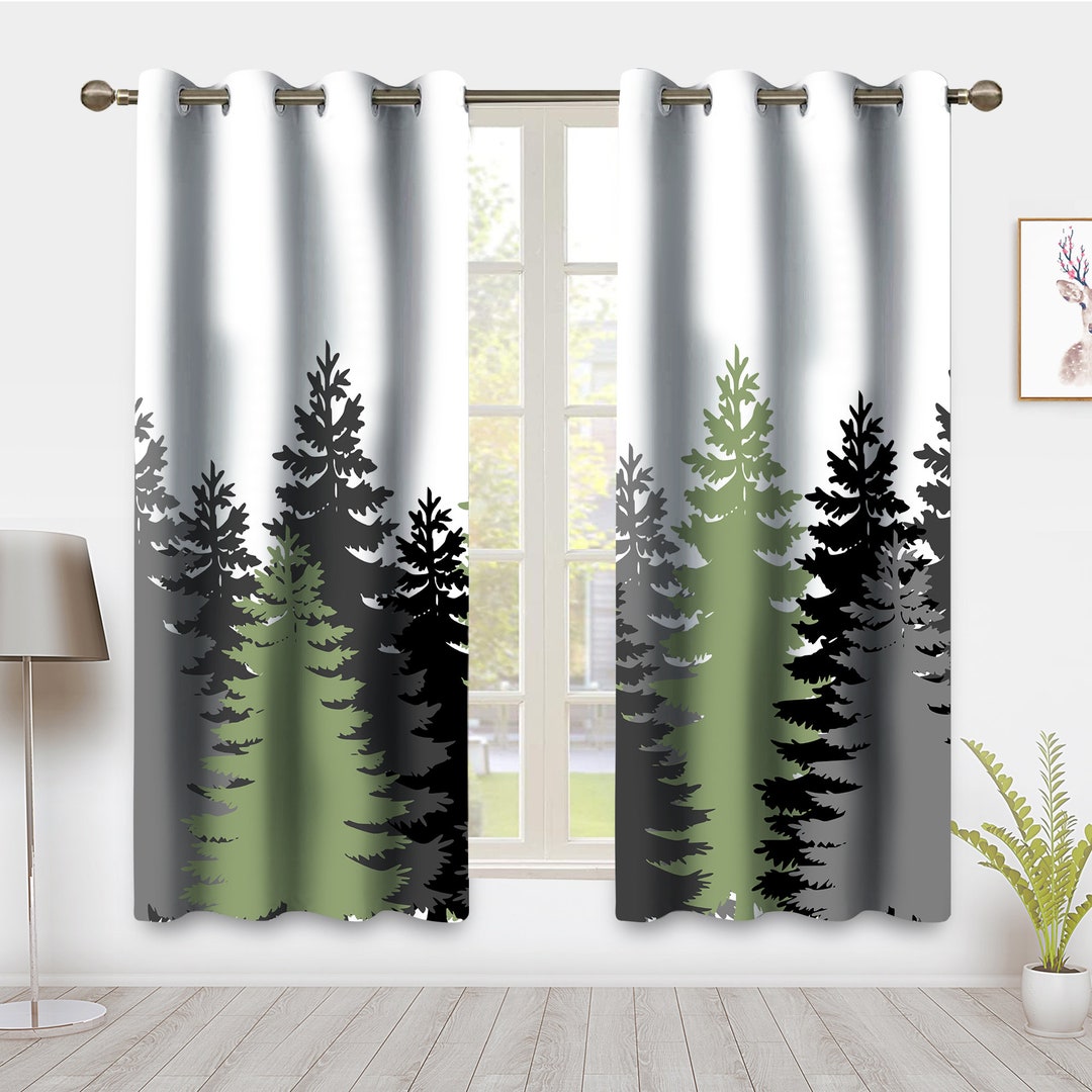 Forest Curtain Green Tree Drapes Woodland Curtains Panels Pair Window ...