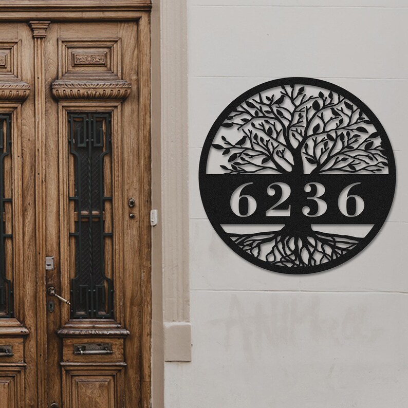 Personalized Tree of Life Metal Sign Custom Number Tree Address Sign ...