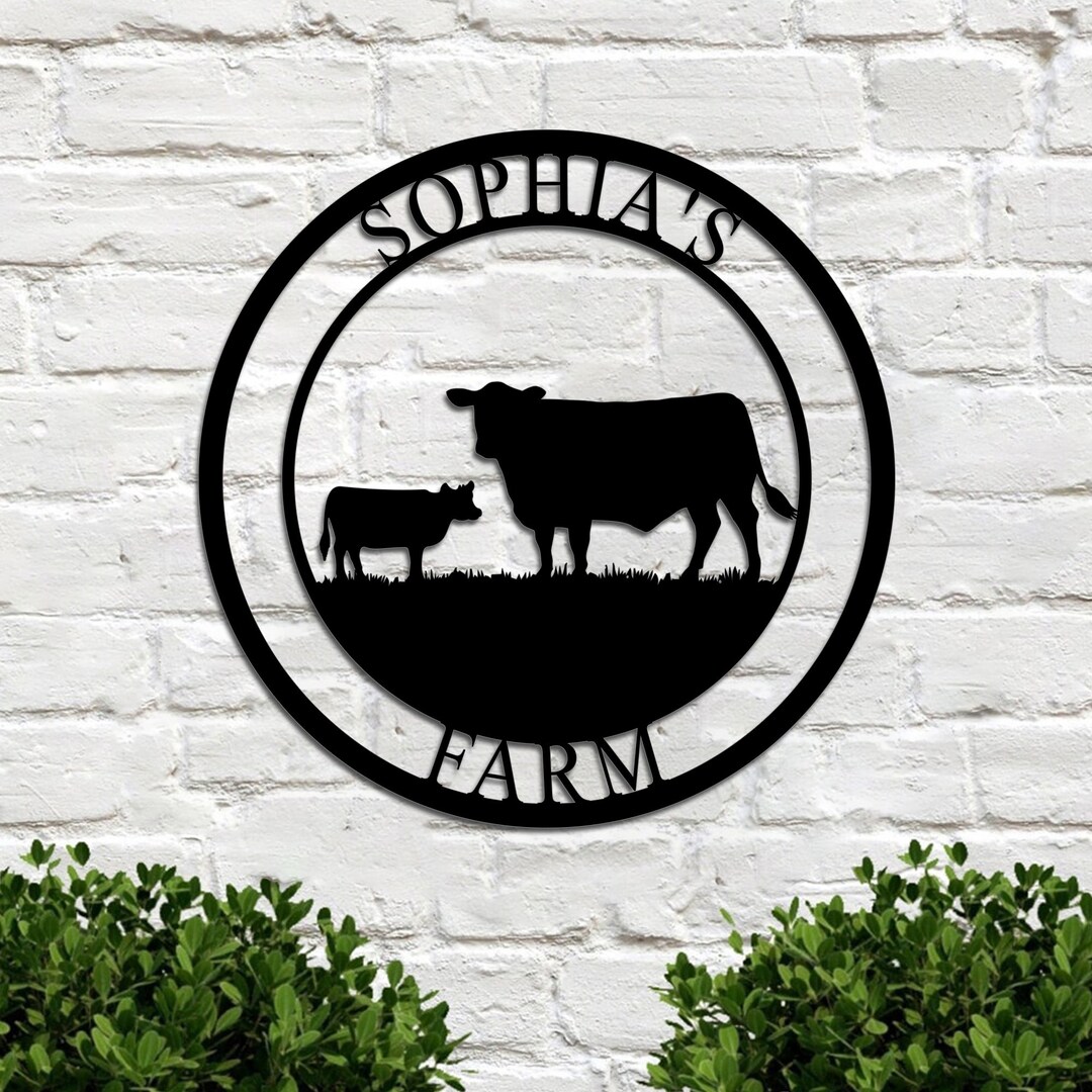 Custom Metal Farm Sign, Personalized Cow Ranch Farmhouse Name Metal ...