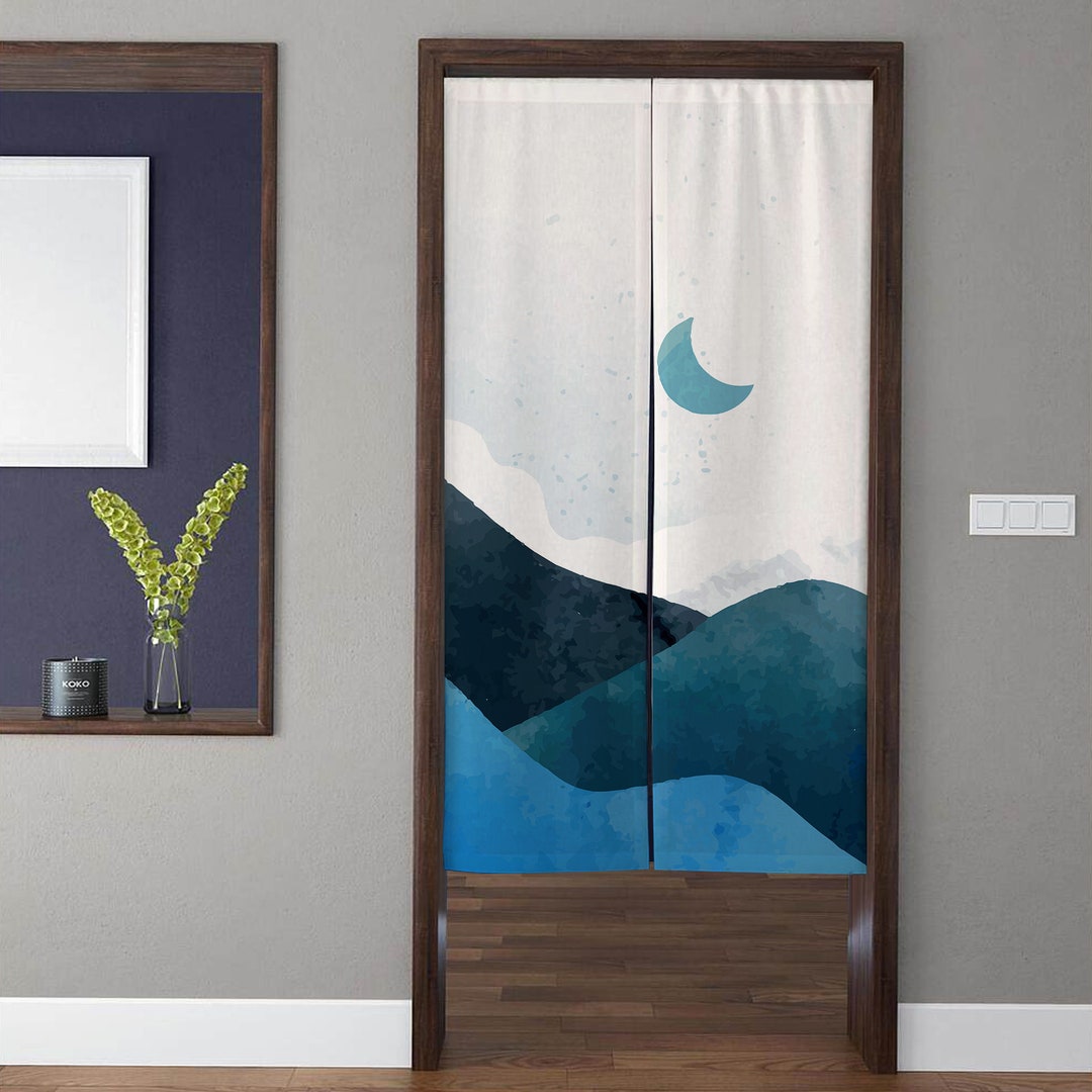 Bohemia Style Art Noren Door Curtain, Japanese Blue Abstract Lines ...