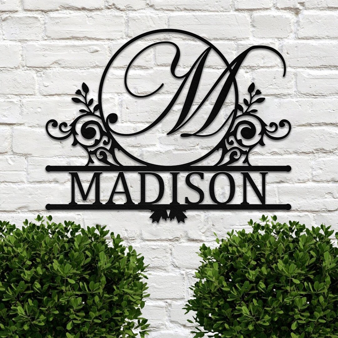 Personalized Family Name Monogram Sign Wreath Metal Sign Monogram ...