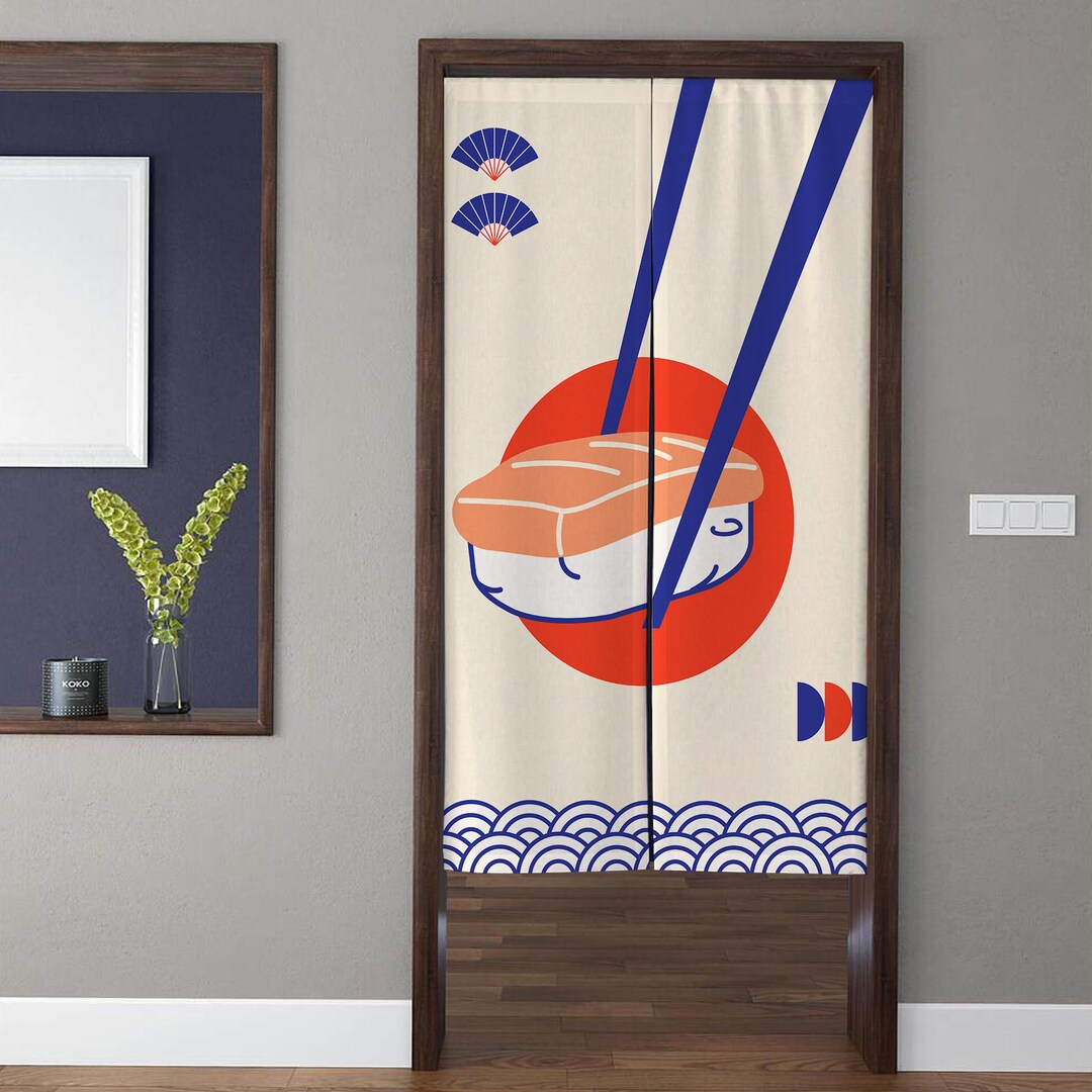 Japanese Art Style Noren Door Curtains, Sushi Pattern Doorway Curtains ...
