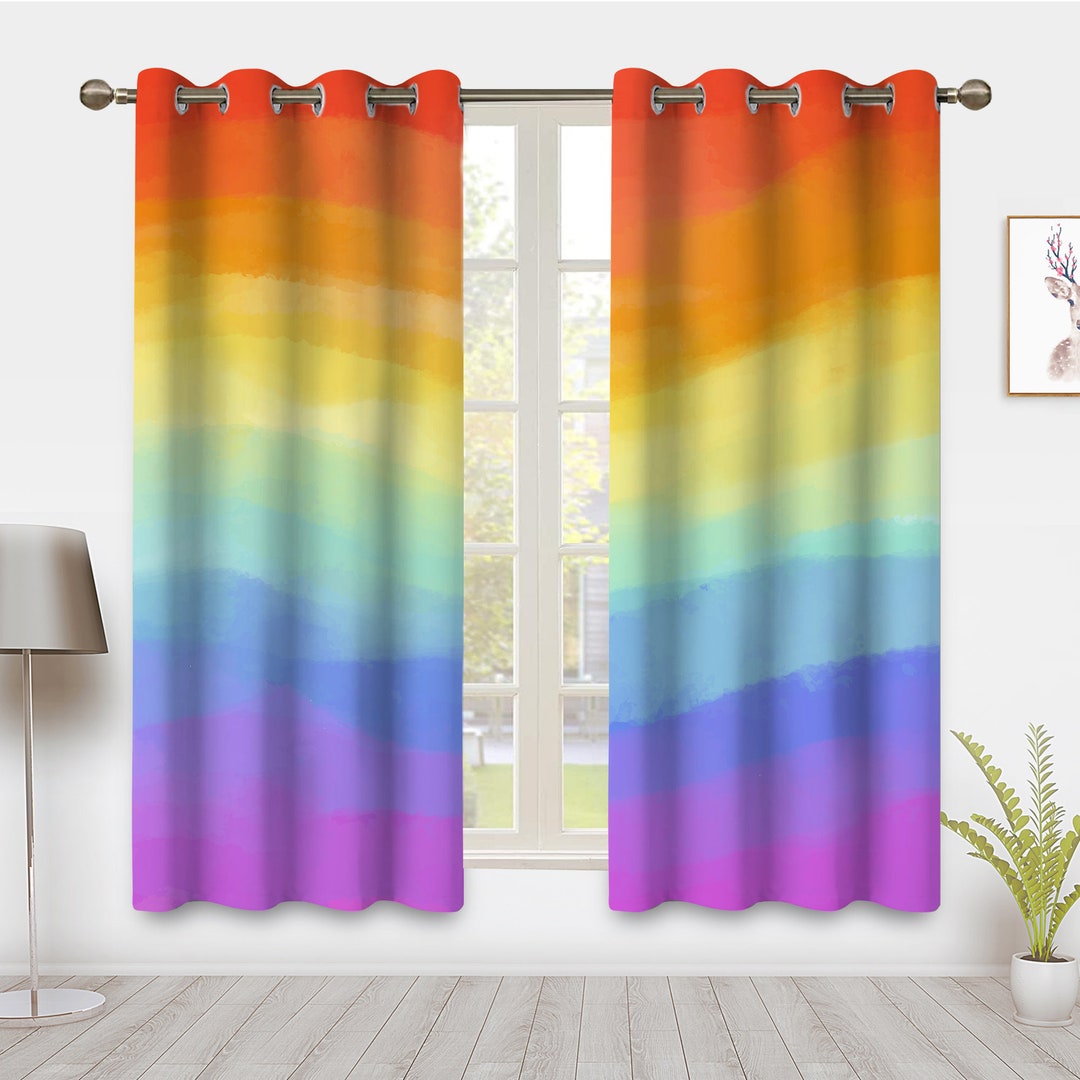Rainbow Window Curtain for Girl Kids Blackout Curtain Colorful Stripe ...