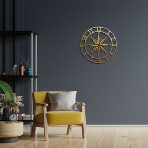 Silent Metal Large Wall Clock,vintage Compass Style Metal Wall Art,for ...