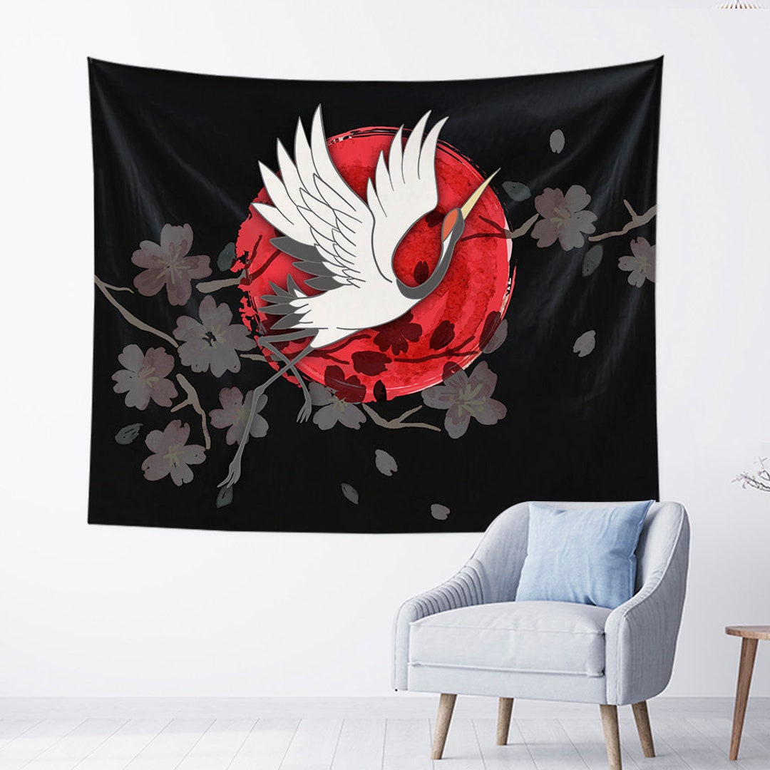 Crane Tapestry Japanese Art Tapestry Japan Style Tapestry Red Sun ...