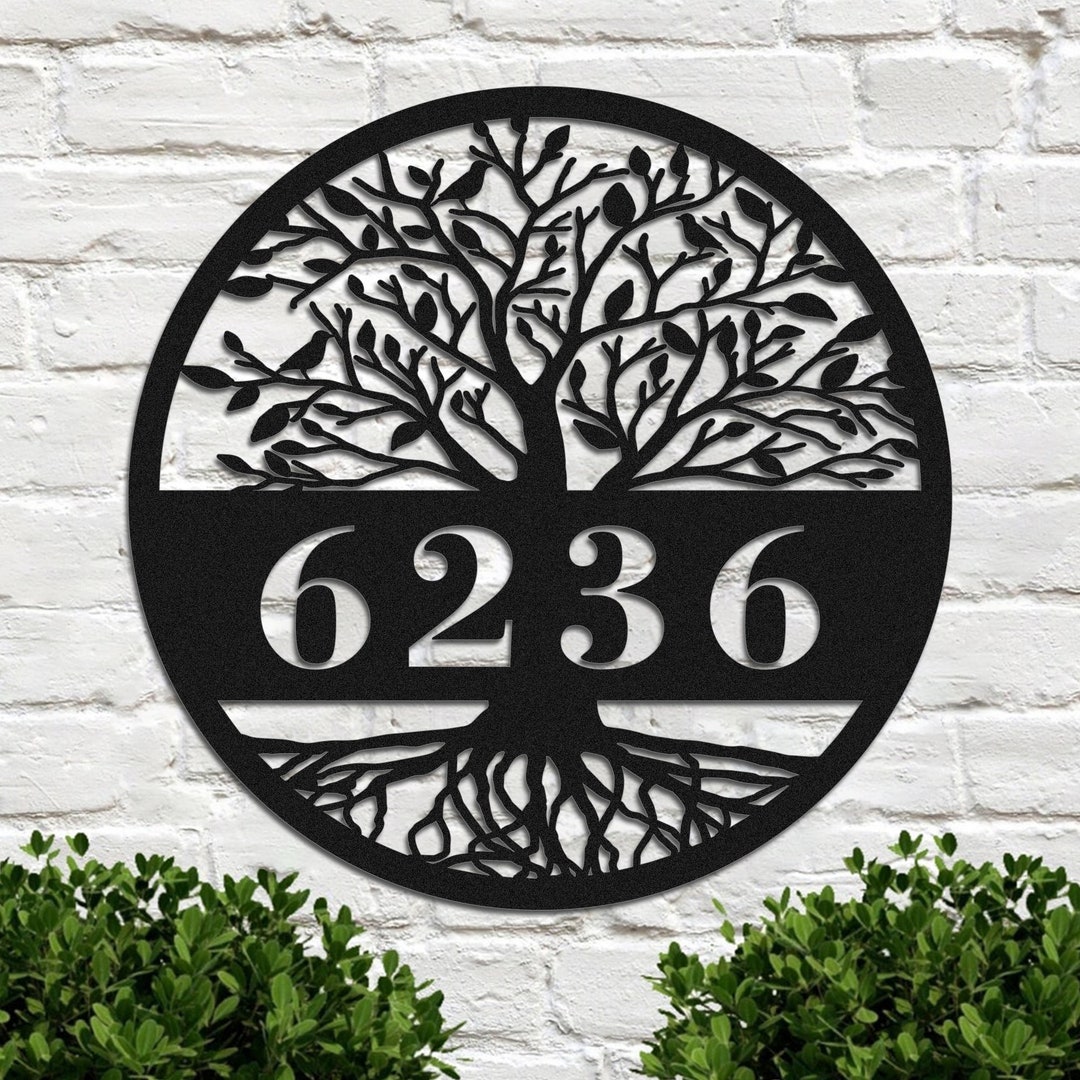 Personalized Tree of Life Metal Sign Custom Number Tree Address Sign ...