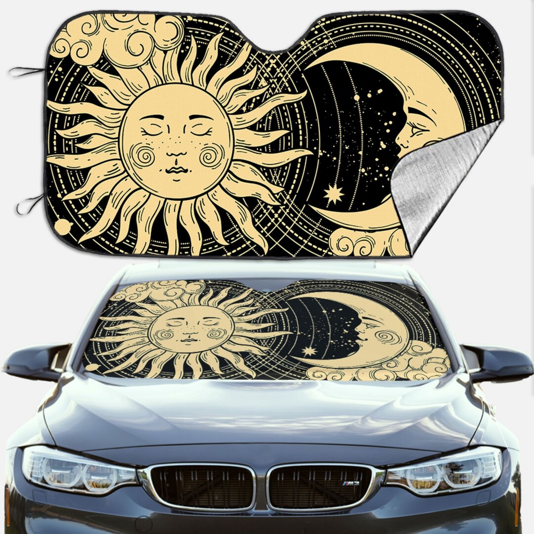 Sun Moon Car Windshield Sun Shade, Blocks UV Ray Sun Visor Protector ...