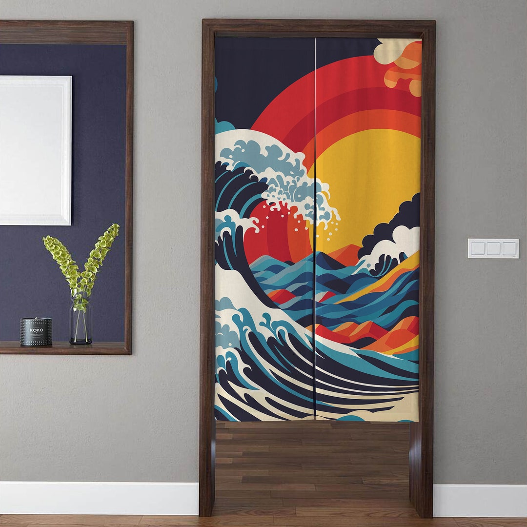 Japanese Style Art Noren Door Curtains, Vintage Abstract Kanagawa Waves ...