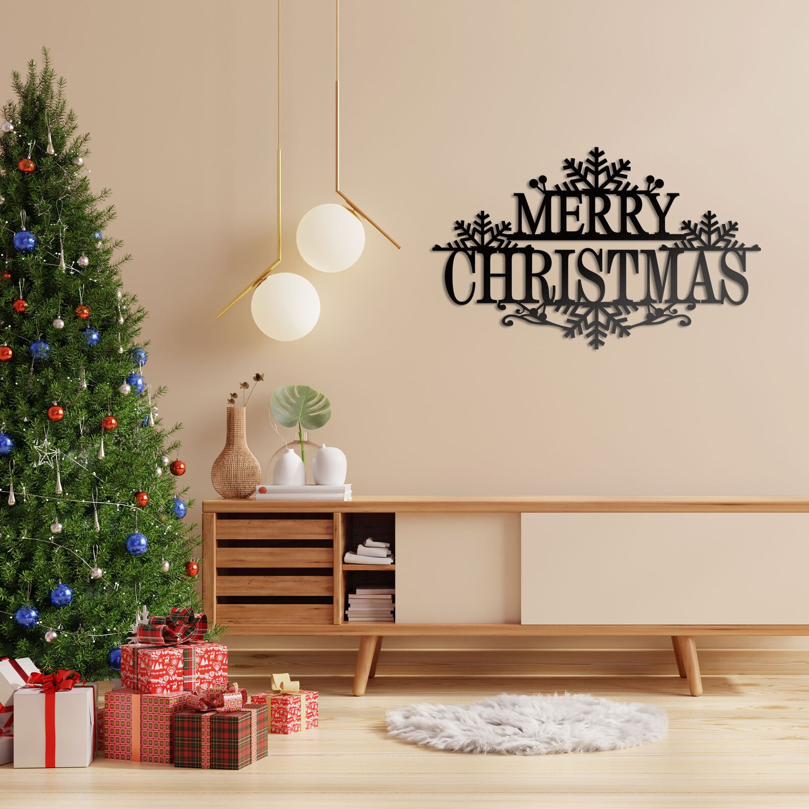 Merry Christmas Metal Sign,minimalit Snowflake Text Sign Metal Wall Art ...