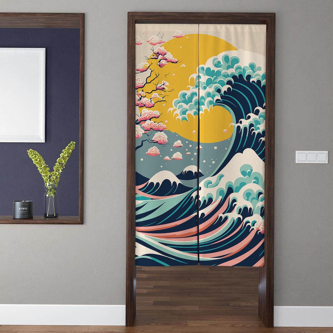 Japanese-style Art Noren Door Curtains, Vintage Color Kanagawa Waves ...
