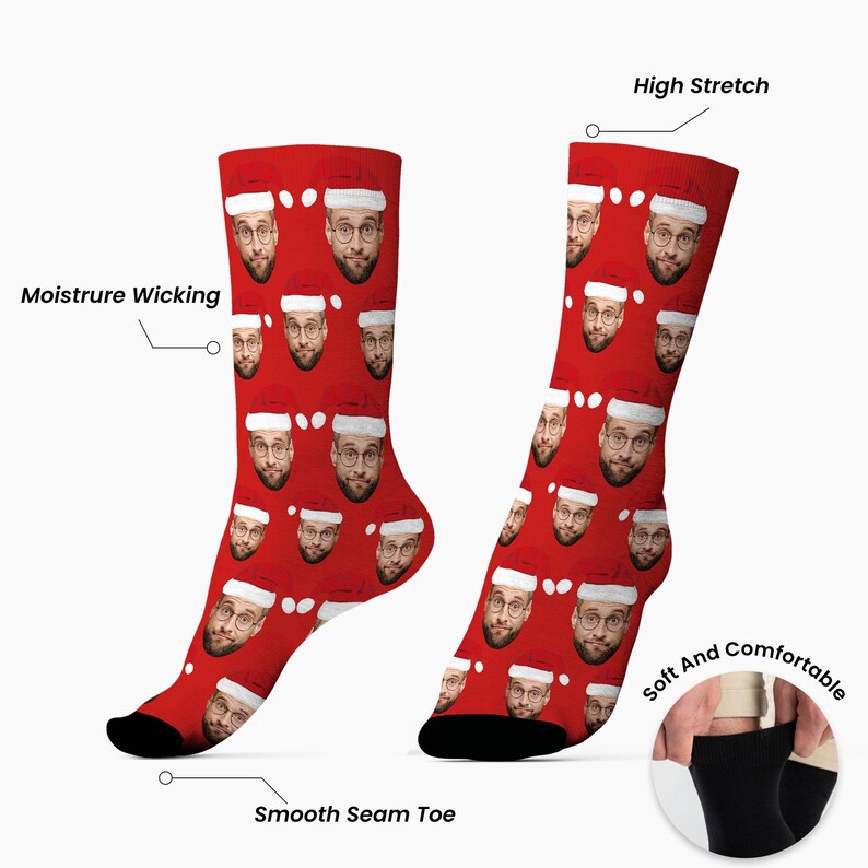 Custom Face Socks With Santa Hat, Personalized Smiley Photo Socks ...