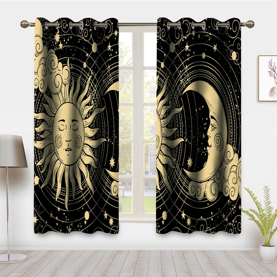 Sun and Moon Curtain Astrology Curtains Star Curtain Panel Pair Room ...