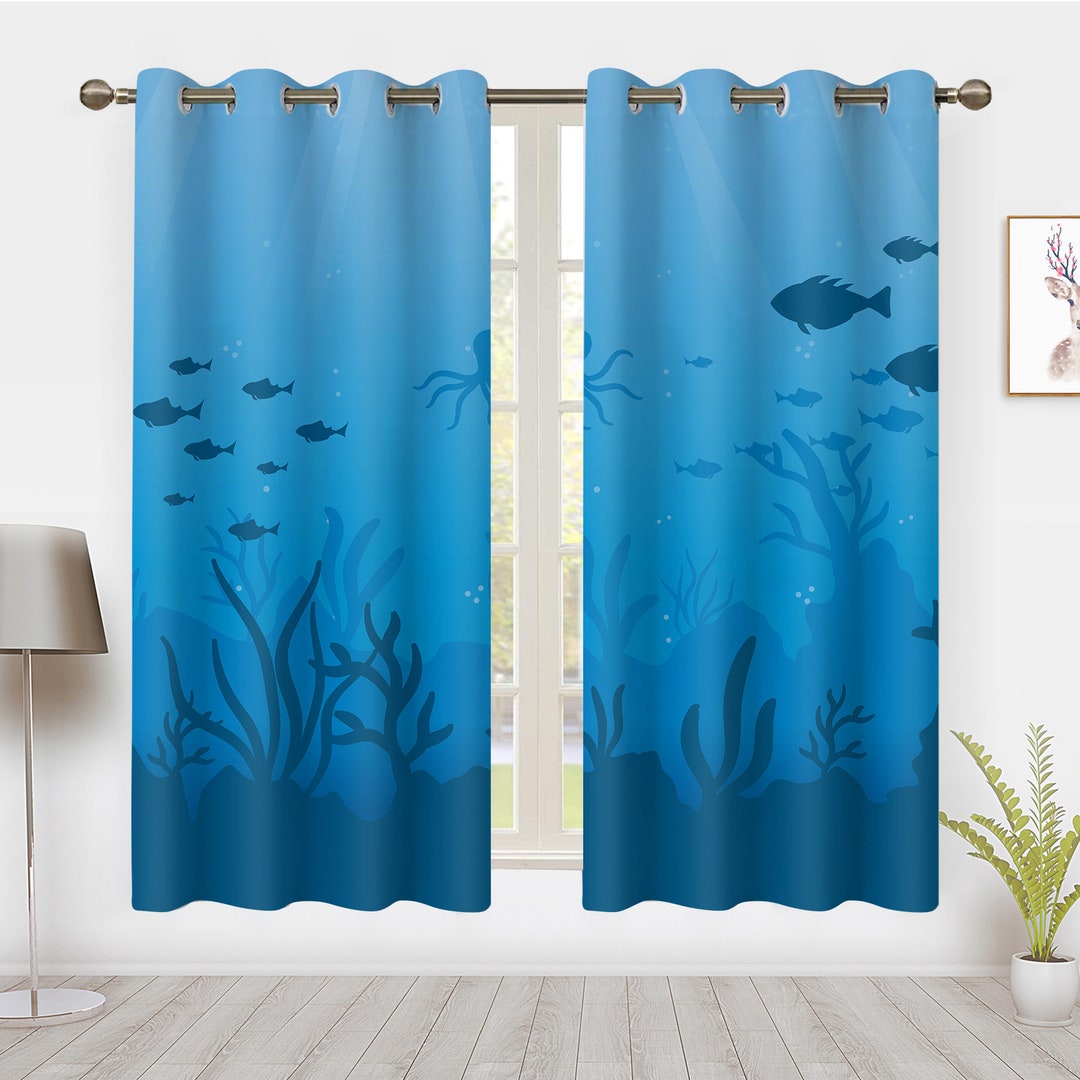 The Underwater World Art Curtains, Marine Life Seagrass Plant Window ...
