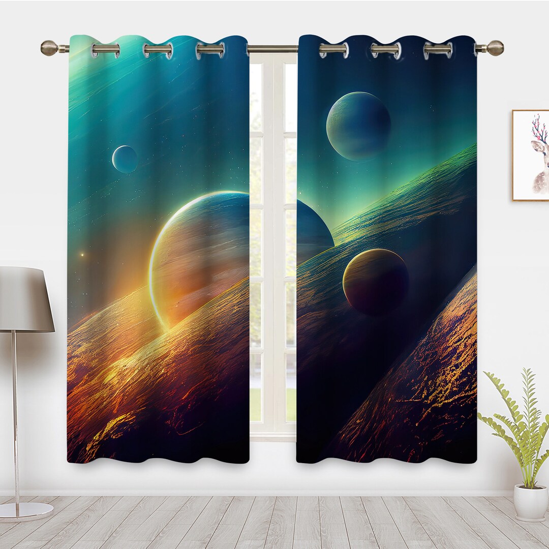 Outerspace Window Curtain, Stars and Planets Curtains,window Drapes 2 ...