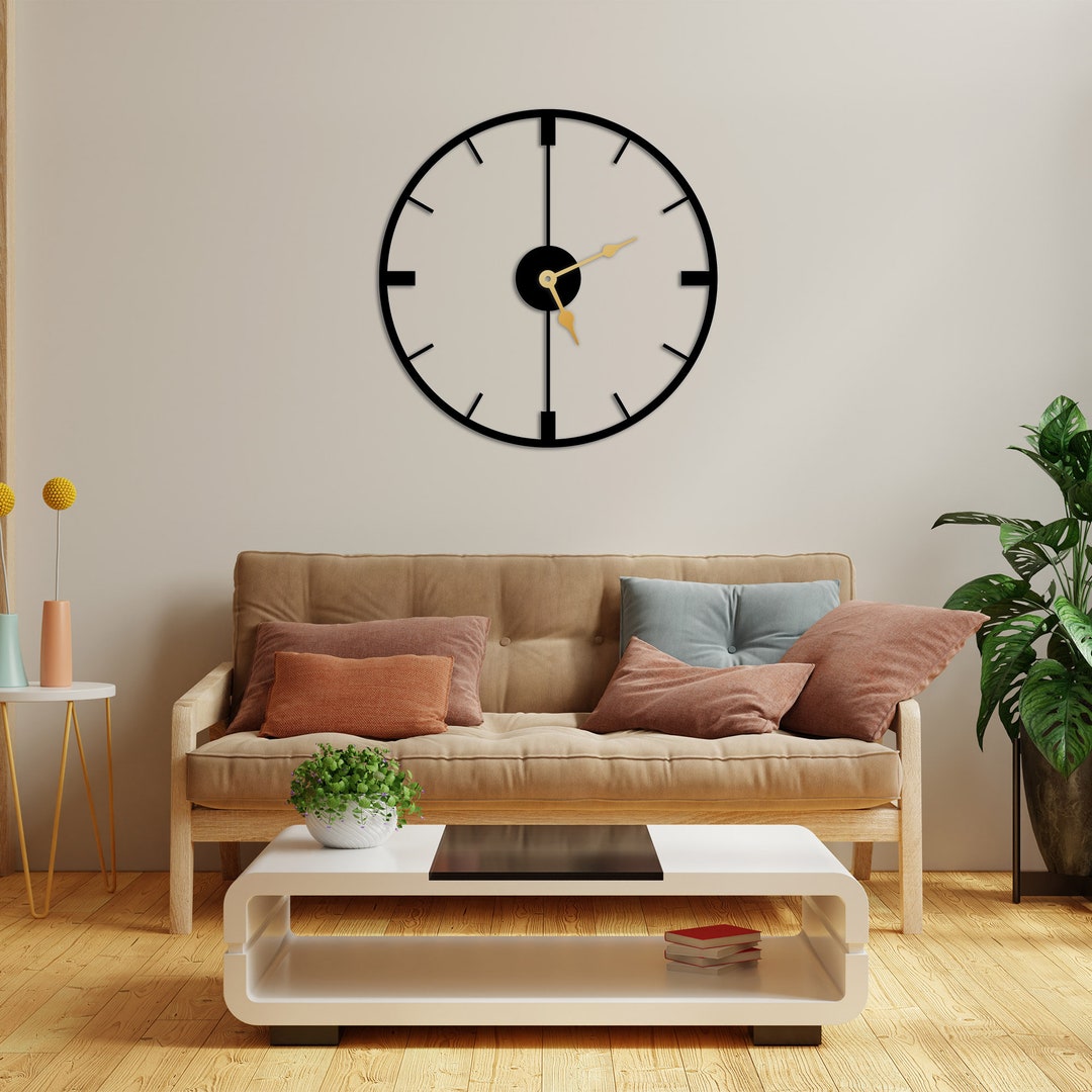 Silent Metal Large Wall Clock, Minimalist Clock in Black and White, for ...