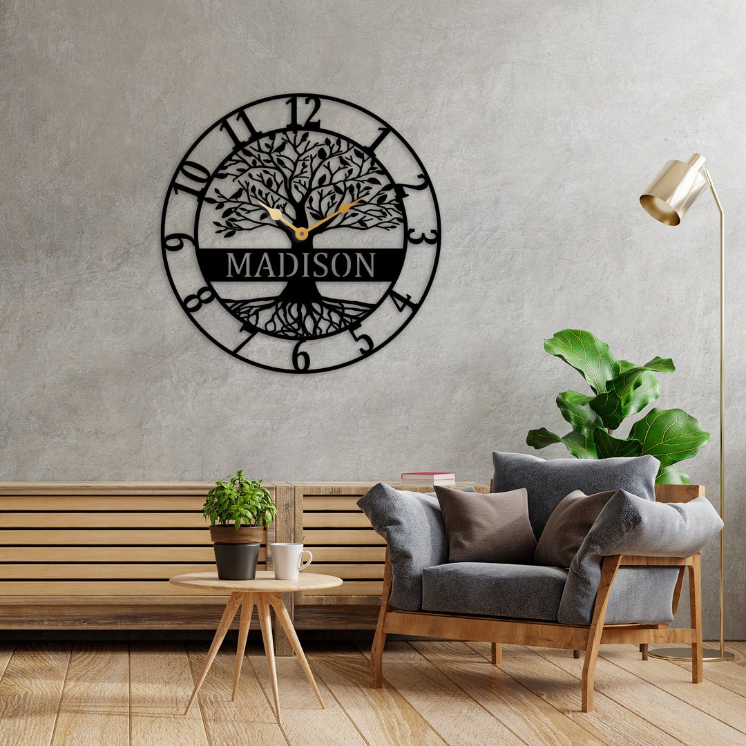 Personalized Name Tree of Life Silent Metal Large Wall Clock, Custom ...