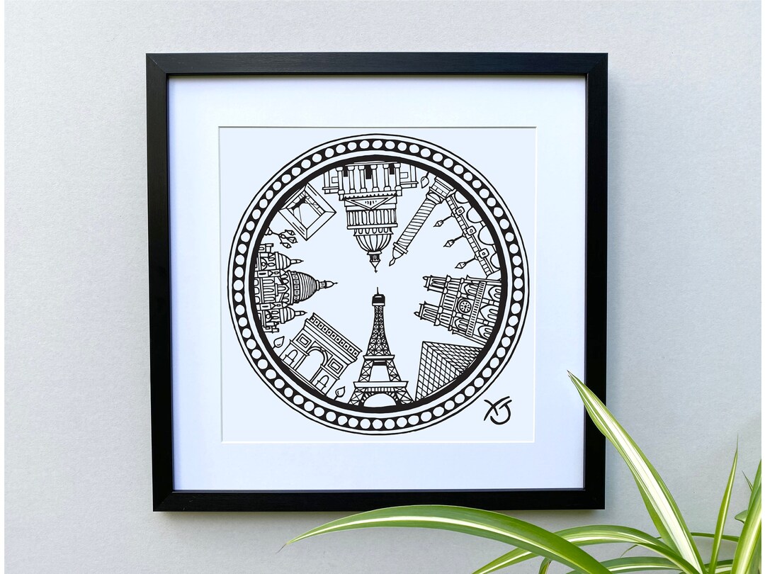 Paris Circle Mandala Hand-drawn City Skyline Design France - Etsy