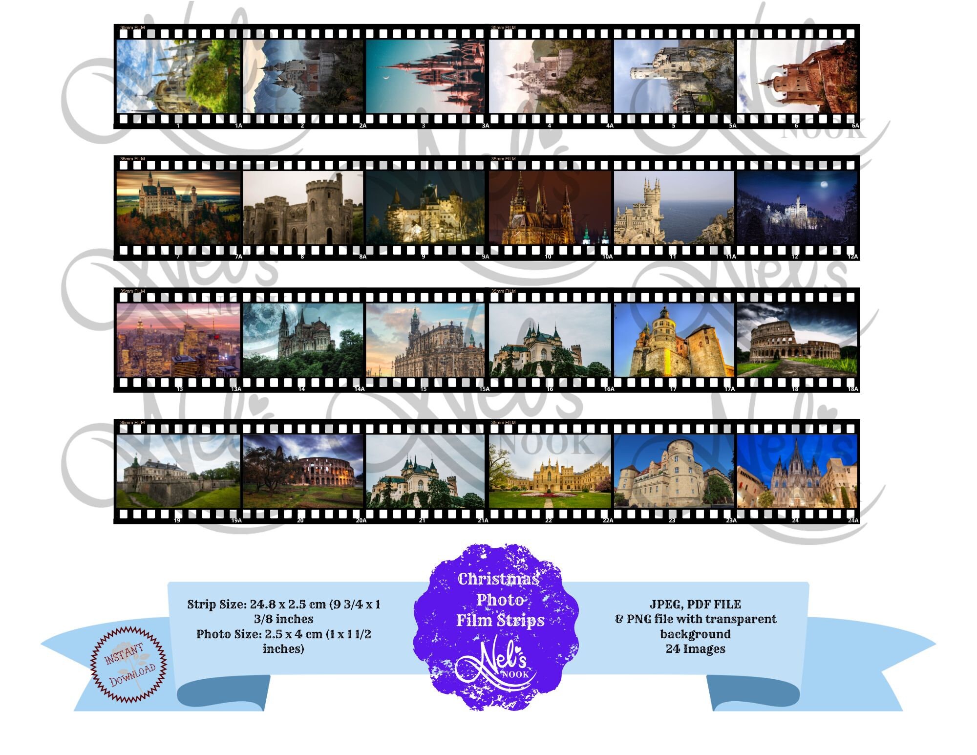CASTLES Photo Film Strips/printable Film Strips, Photo, Digital Collage ...