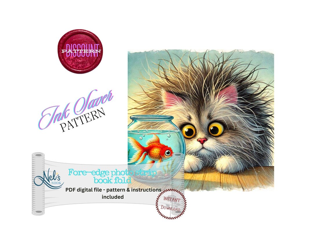CUTE CAT With a FISH - Fore-edge Photo Strip Book Fold Pattern Only ...