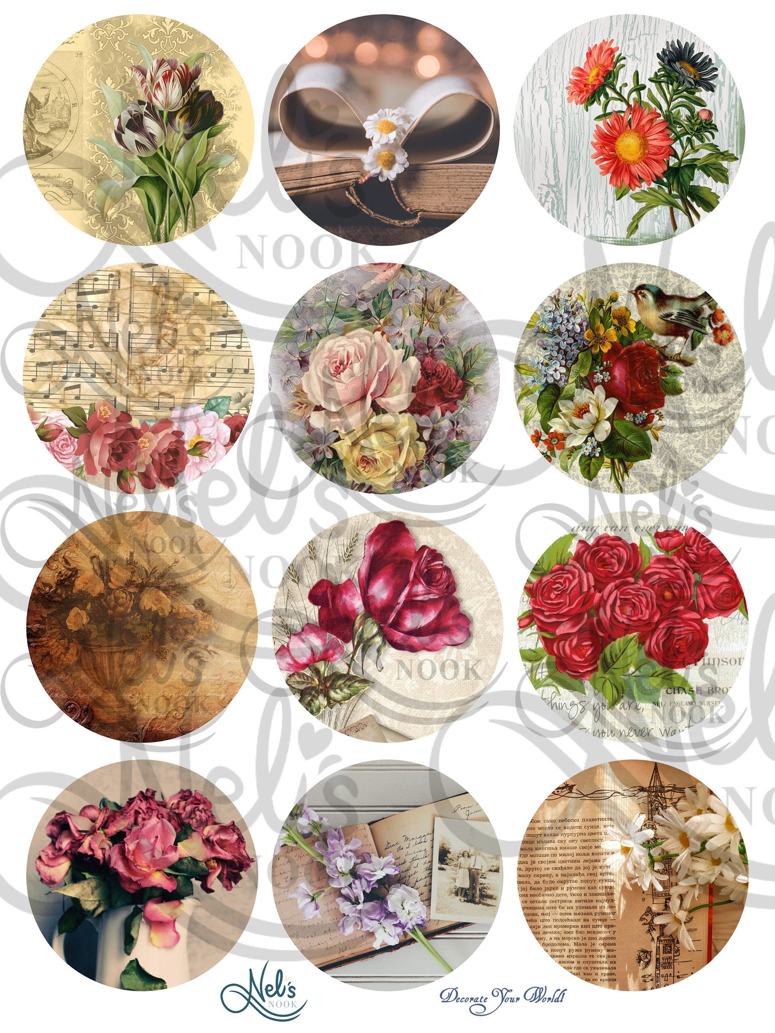 2.5 Inch Circles/ Flower Circle Tags, Digital Tags, Printables ...
