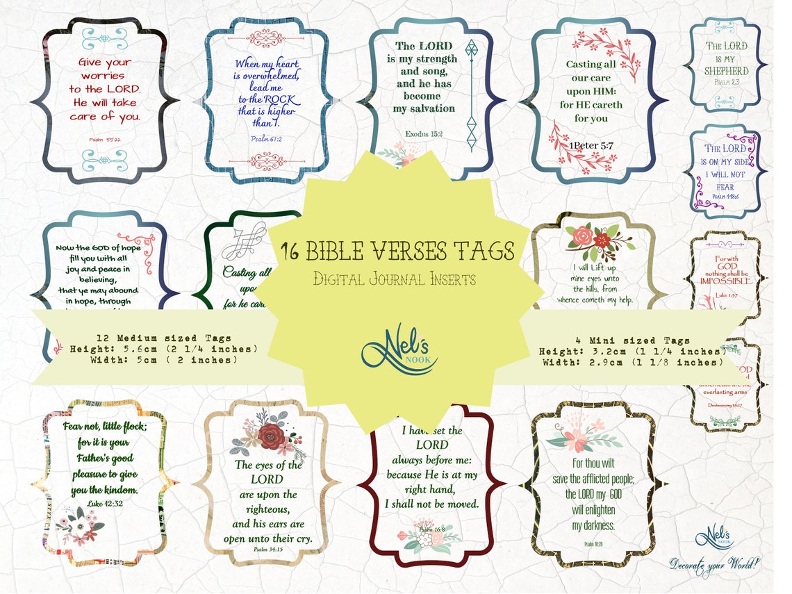 Bible Verse Tags Printable, Scripture Tags, Digital Tags, Ephemera ...
