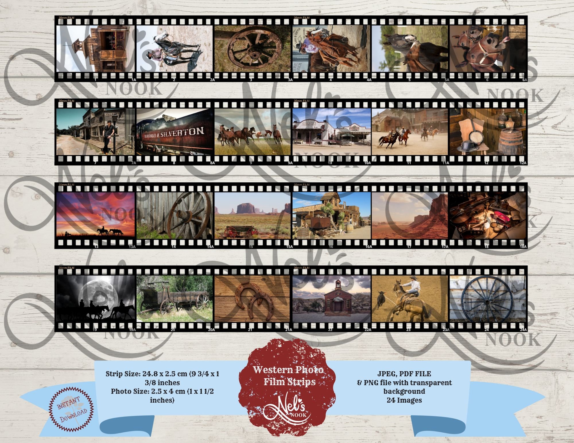 WESTERN Printable Film Strips, Photo, Digital Collage Sheet, Ephemera ...