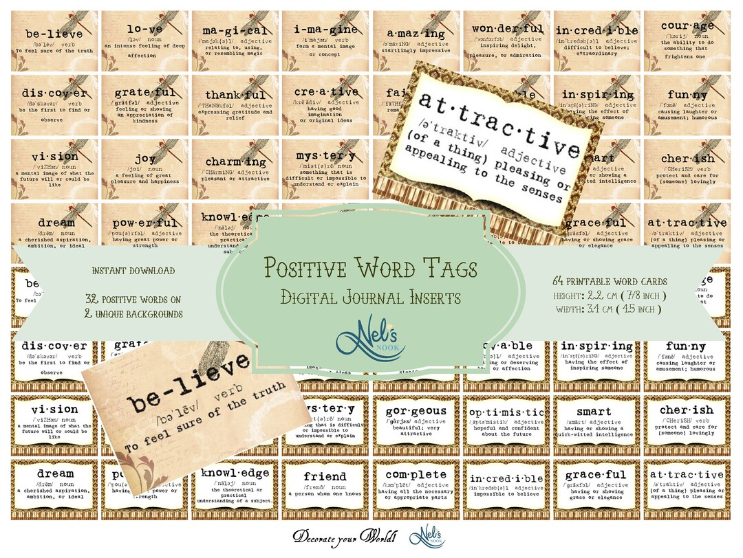 Printable Positive Word Tags, Digital Tags, Ephemera, Journal ...