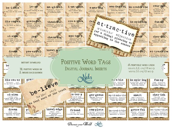 Printable Positive Word Tags Digital Tags Ephemera Journal - Etsy