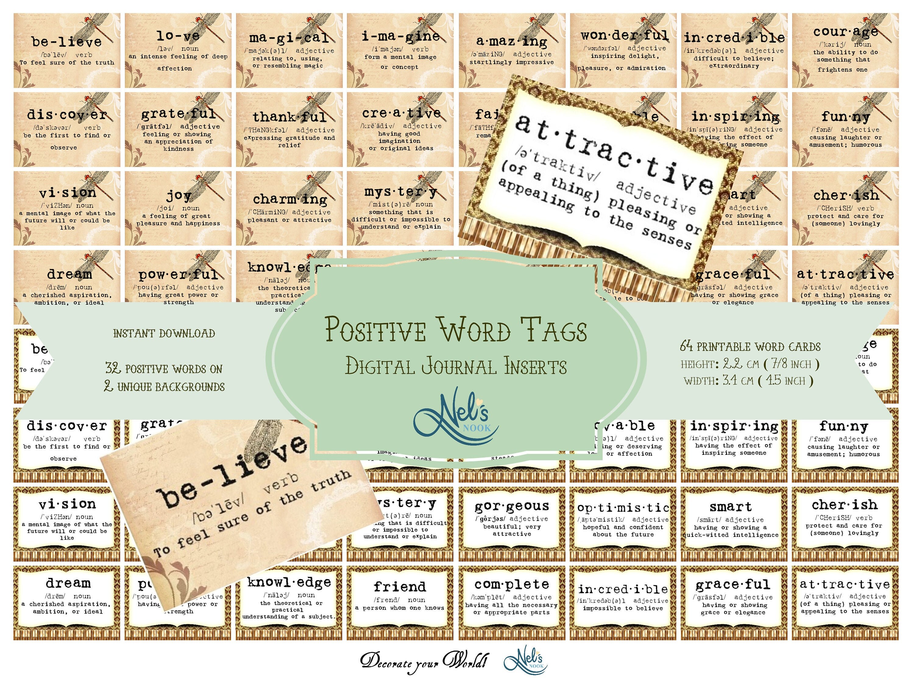Printable Positive Word Tags, Digital Tags, Ephemera, Journal ...