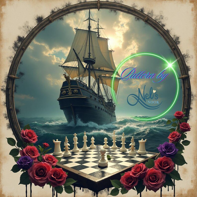 VINTAGE SHIP With CHESS - Fore-edge Photo Strip Book Fold Pattern Only ...