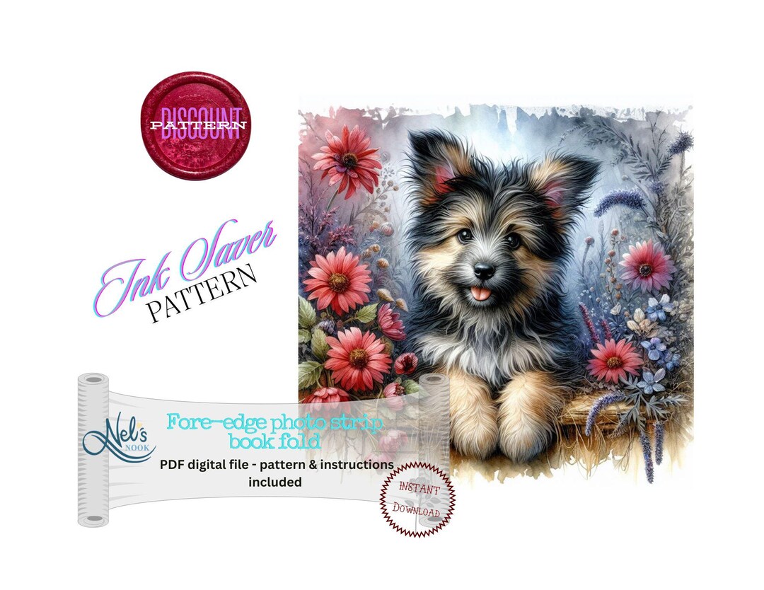 CUTE PUPPY - Fore-edge Photo Strip Book Fold Pattern Only - Ink Saver ...