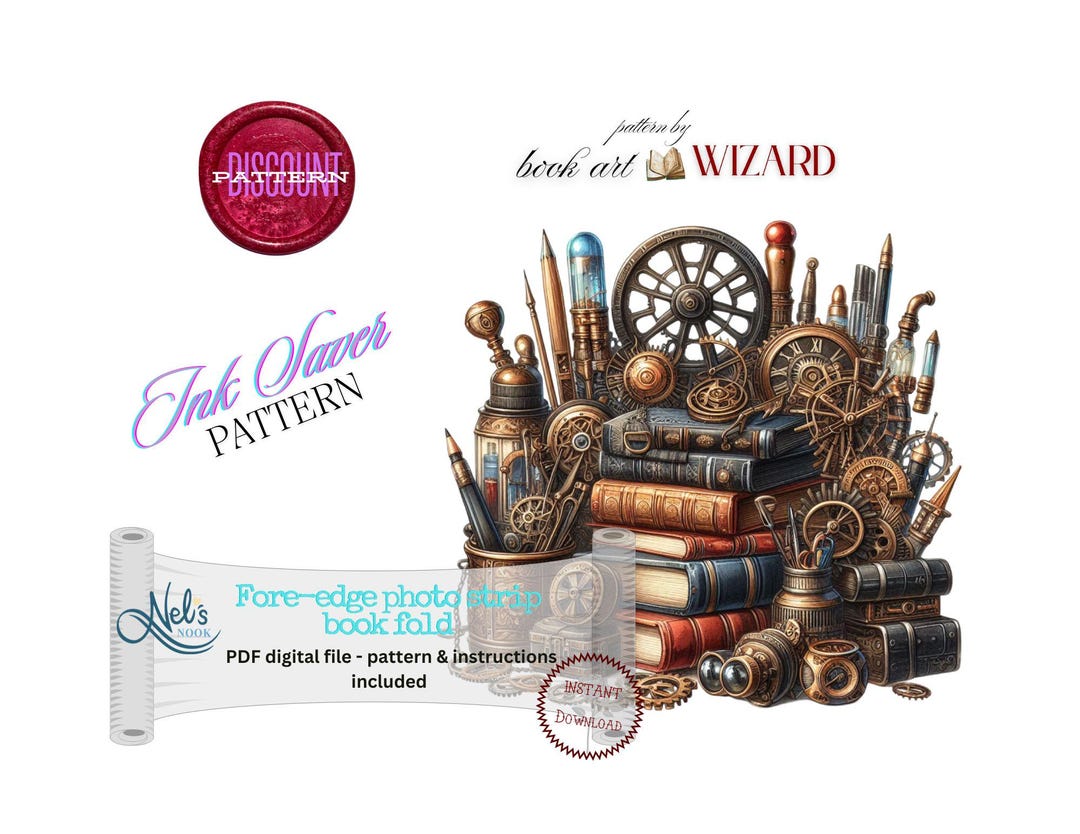 STEAMPUNK BOOK PILE - Fore-edge Photo Strip Book Fold Pattern Only ...
