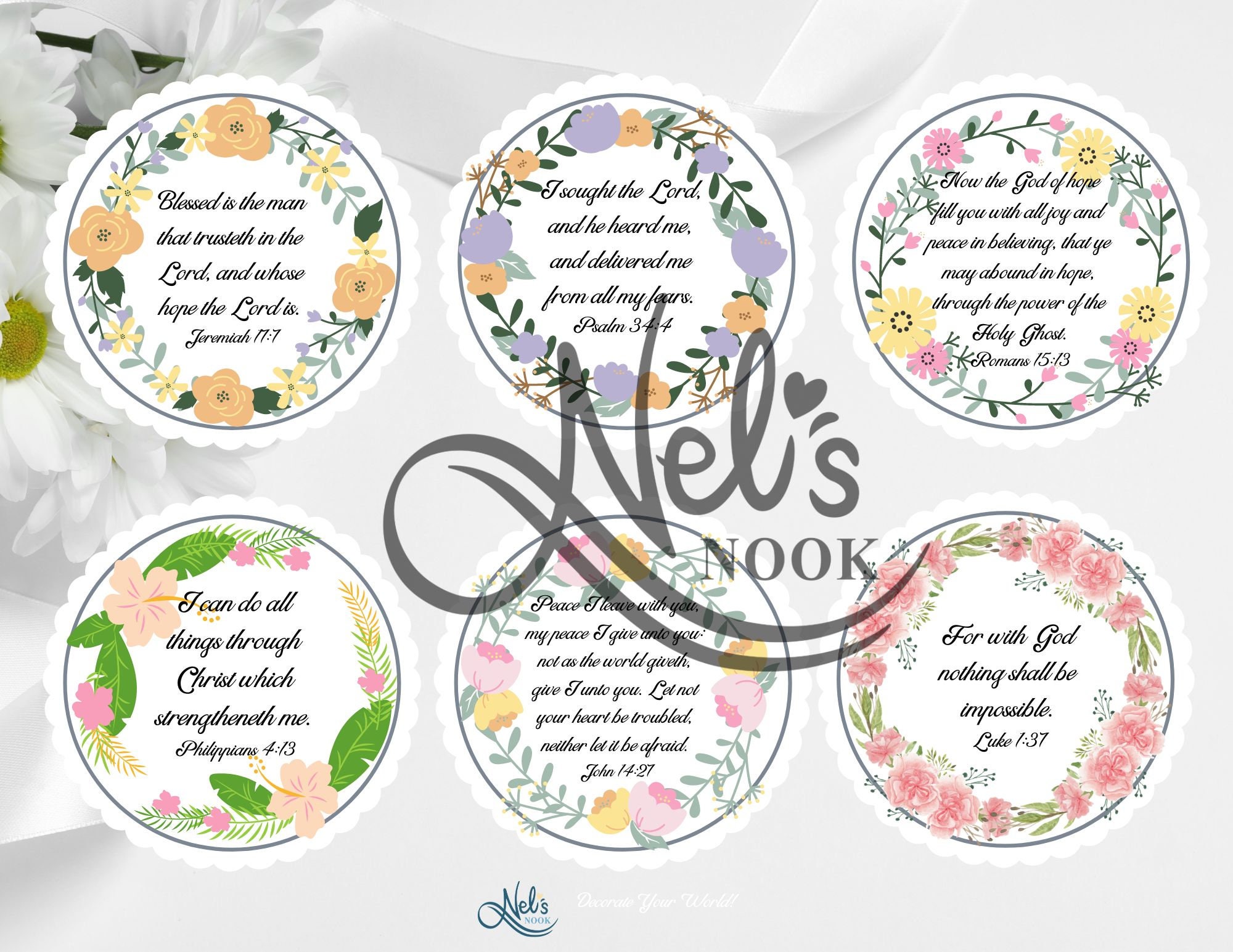 Printable Round Bible Verse Tags, Scripture Tags, Digital Tags ...