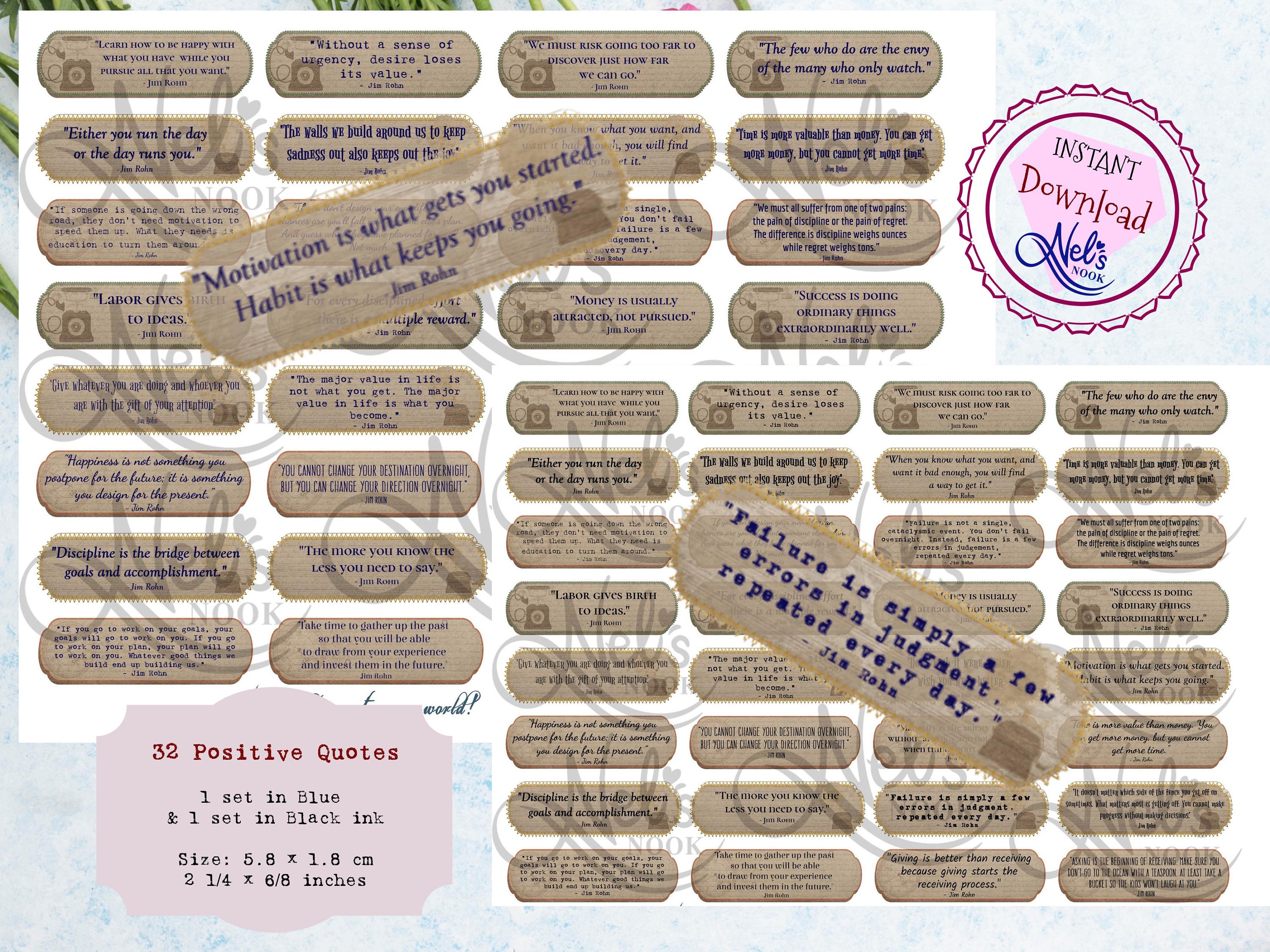 Motivational Quotes Tags/printable, Digital Tags, Ephemera, Journal ...