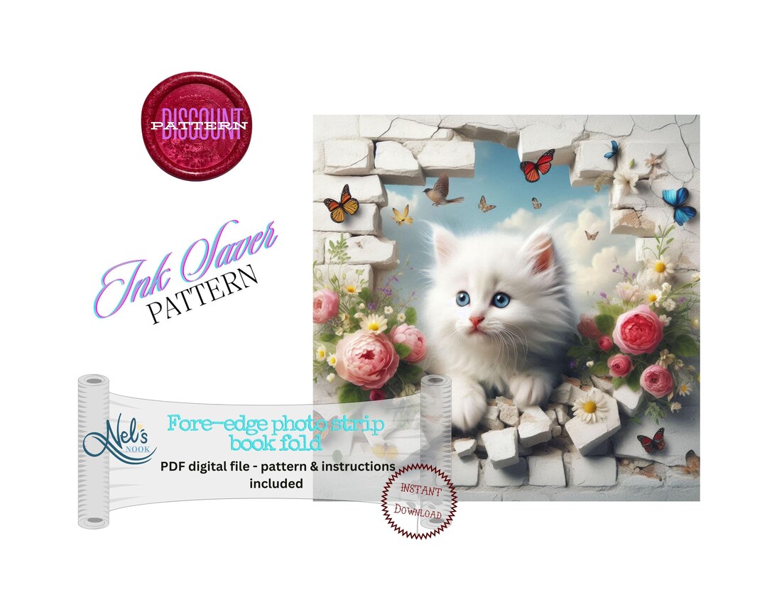 CAT in the WHITE Wall - Fore-edge Photo Strip Book Fold Pattern Only ...