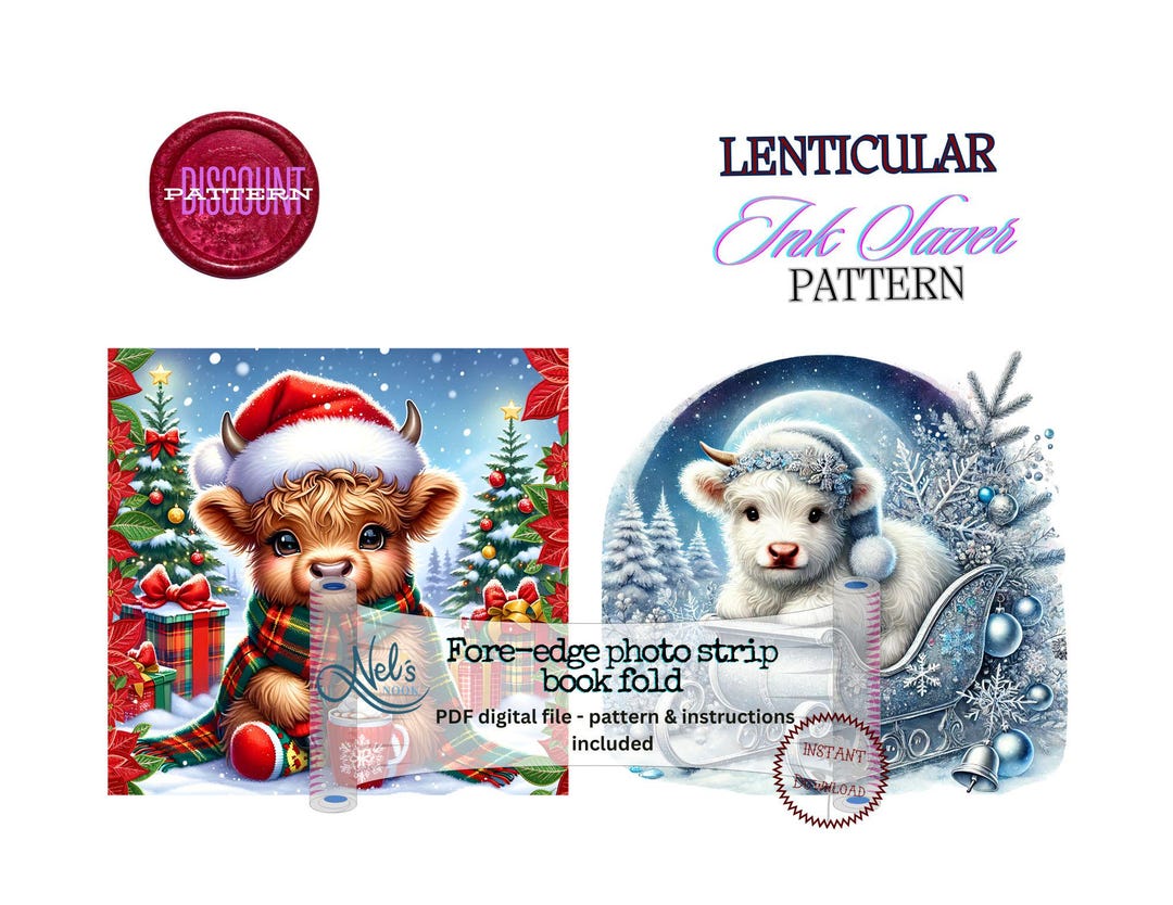 CHRISTMAS HIGHLAND COW - Lenticular Fore-edge Photo Strip Book Fold ...