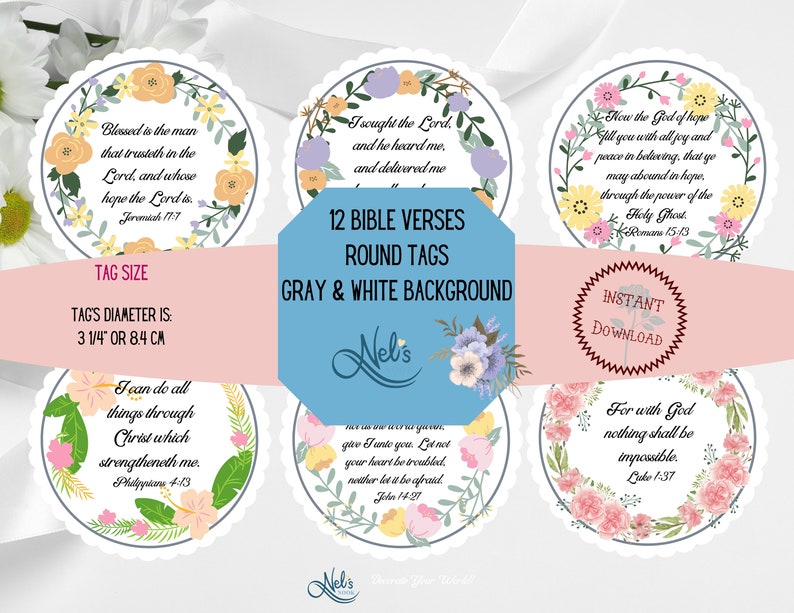 Printable Round Bible Verse Tags, Scripture Tags, Digital Tags ...