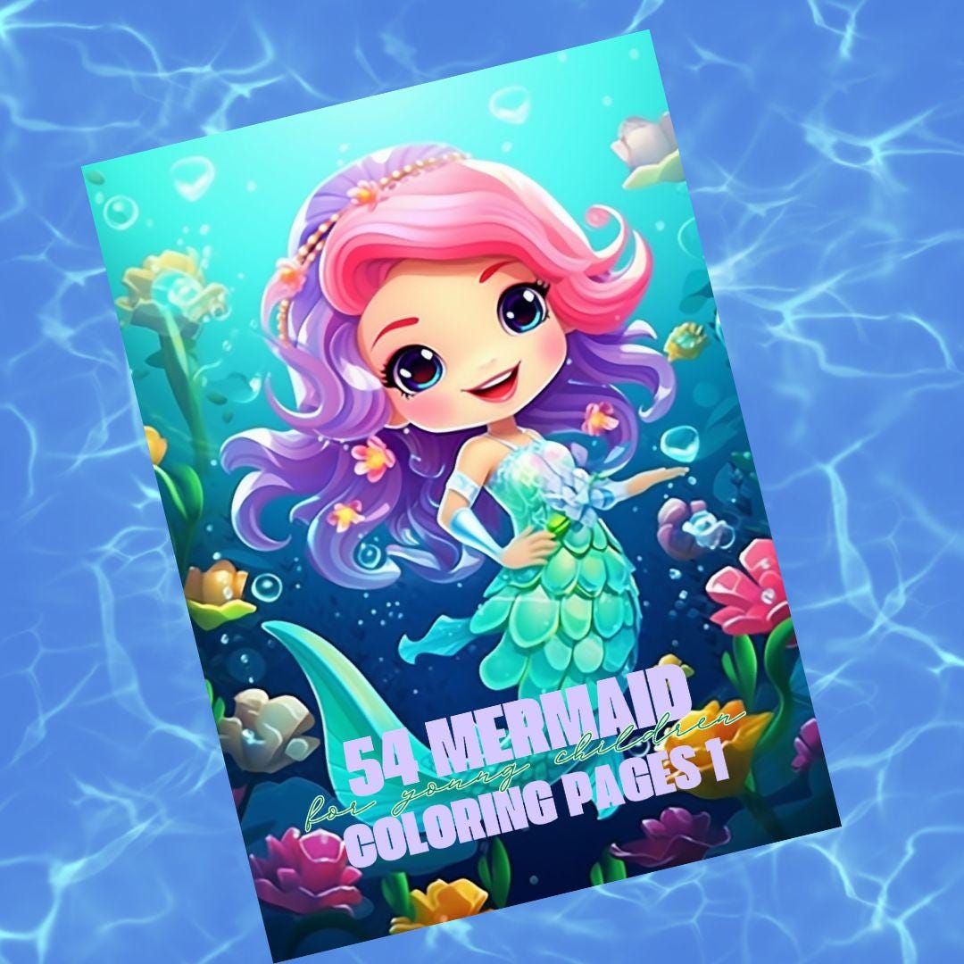 54 MERMAID Coloring Pages for Young Kids, Mermaid Printable Coloring ...