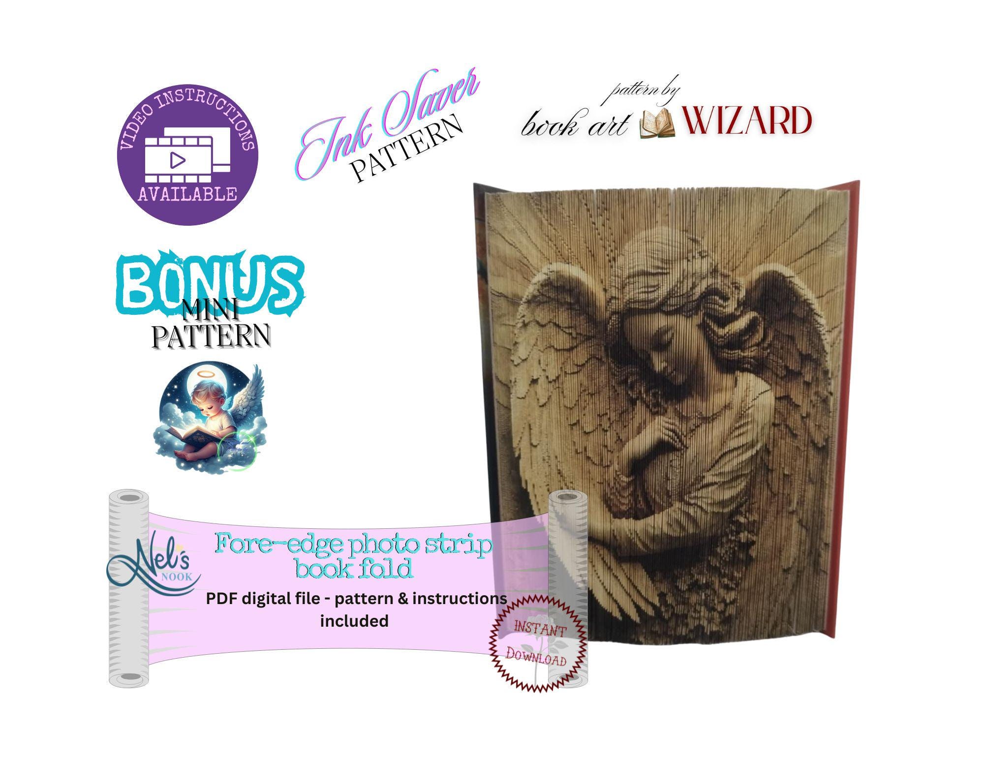 3D ANGEL + Bonus Mini Pattern - Fore-edge Photo Strip Book Fold Pattern ...