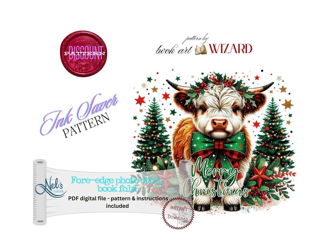 CHRISTMAS HIGHLAND COW - Fore-edge Photo Strip Book Fold Pattern Only ...