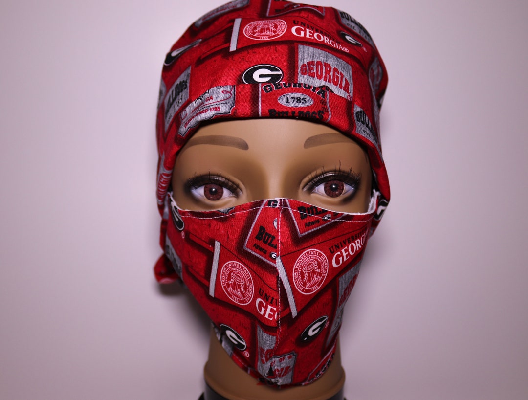 UGA Reusable Cloth Mask With Filter Pocket and Matching Scrub Hat - Etsy