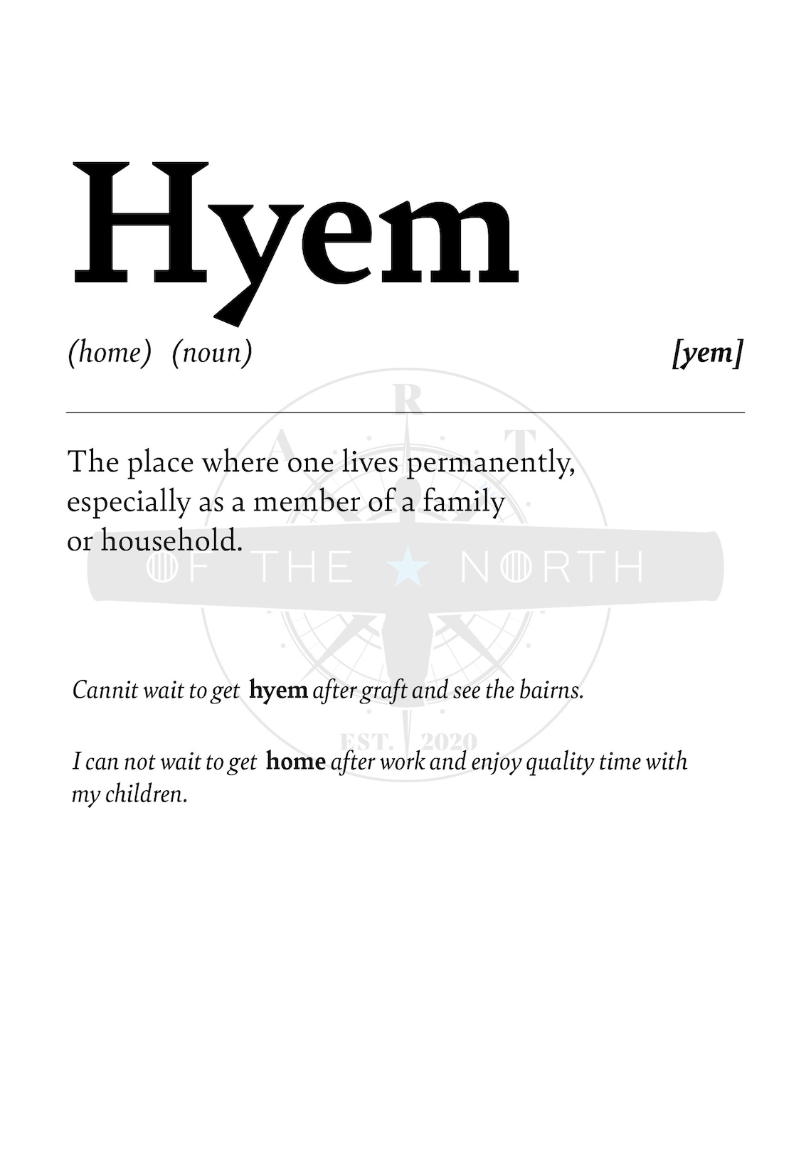 Geordie Words - Hyem Definition - Etsy Hong Kong