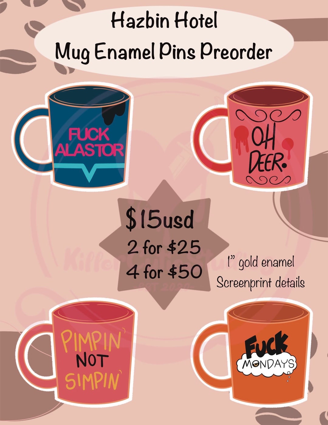 PREORDER: Hazbin Hotel Coffee Mugs Enamel Pins - Etsy UK